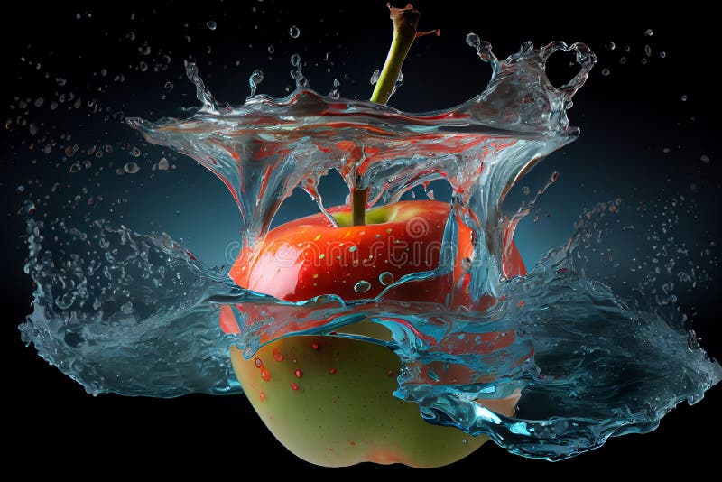 AI Generated Illustration of Realistic Fresh Apple Falling in Water ...