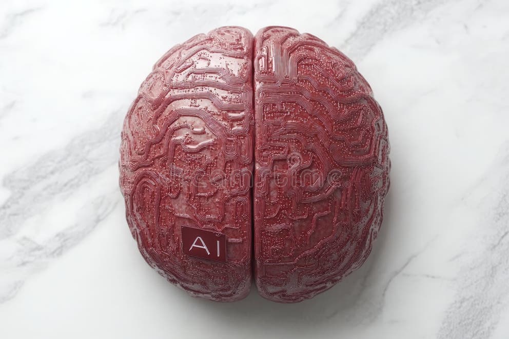 Realistic Human Brain in Neutral Tones Embedded AI Text Resting on ...