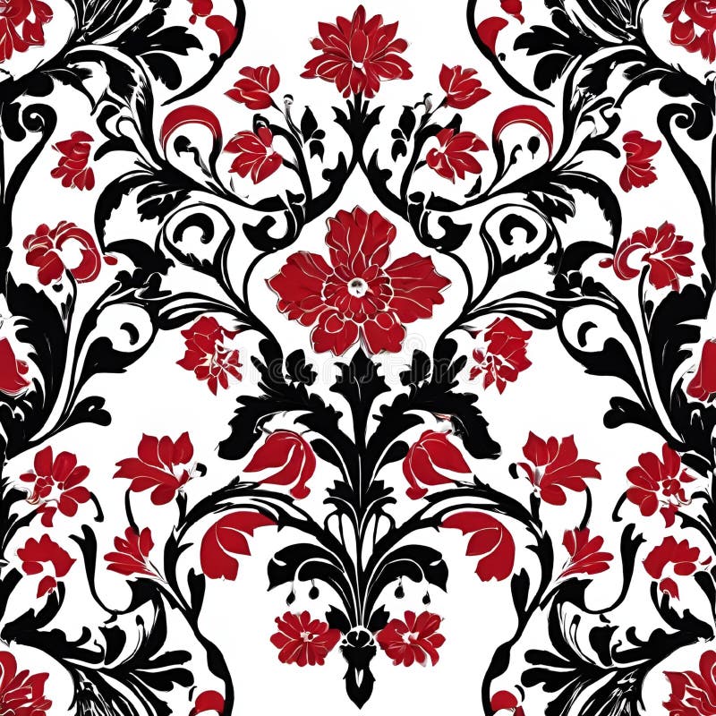 AI Generated Illustration of Red and Black Floral Pattern with Black ...