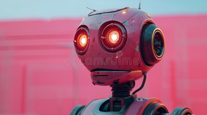 A Red and Black Robot is in Front of a Building Stock Illustration ...