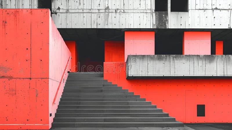 AI Generated Illustration of a Red Building with Dual Staircases Stock ...