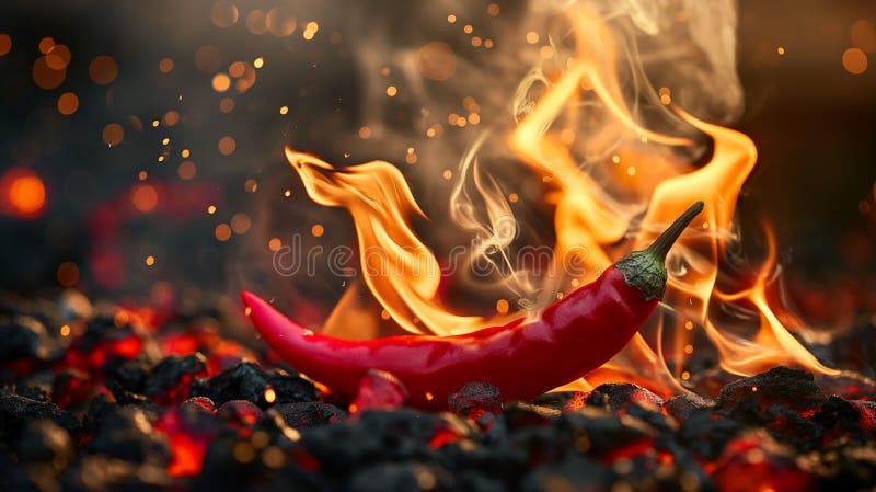 AI Generated Illustration of a Red Chili Pepper on Fire with Flames ...