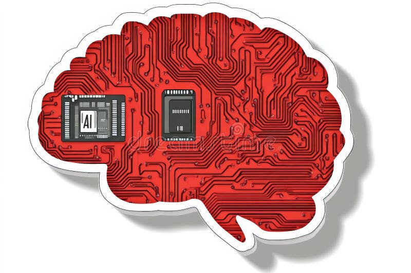 Red Circuit Board Shaped Brain Illustration Featuring Embedded ...