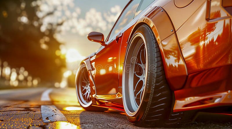 AI Generated Illustration of a Red Dynamic Sports Car Driving on the ...