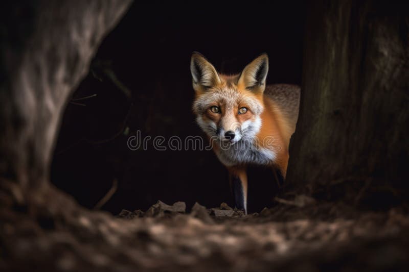AI Generated Illustration of a Red Fox Peeking Behind a Tree in the ...