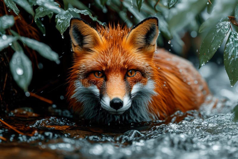 AI Generated Illustration of a Red Fox Perched on a Riverbank Stock ...