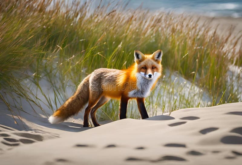 AI Generated Illustration of a Red Fox on a Sandy Beach Stock ...