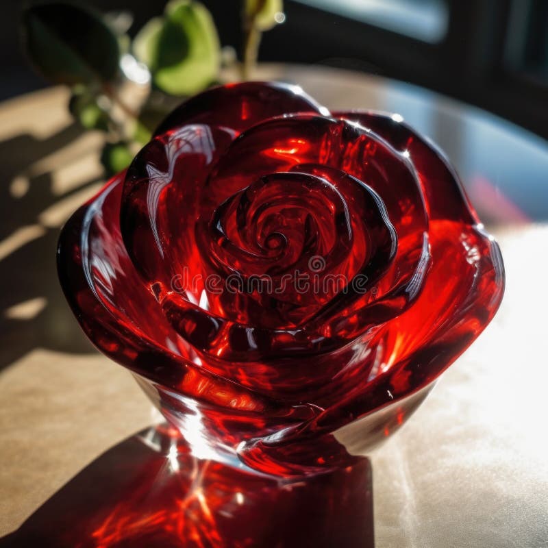 AI Generated Illustration of a Red Glass Rose Sparkling in the Warm ...