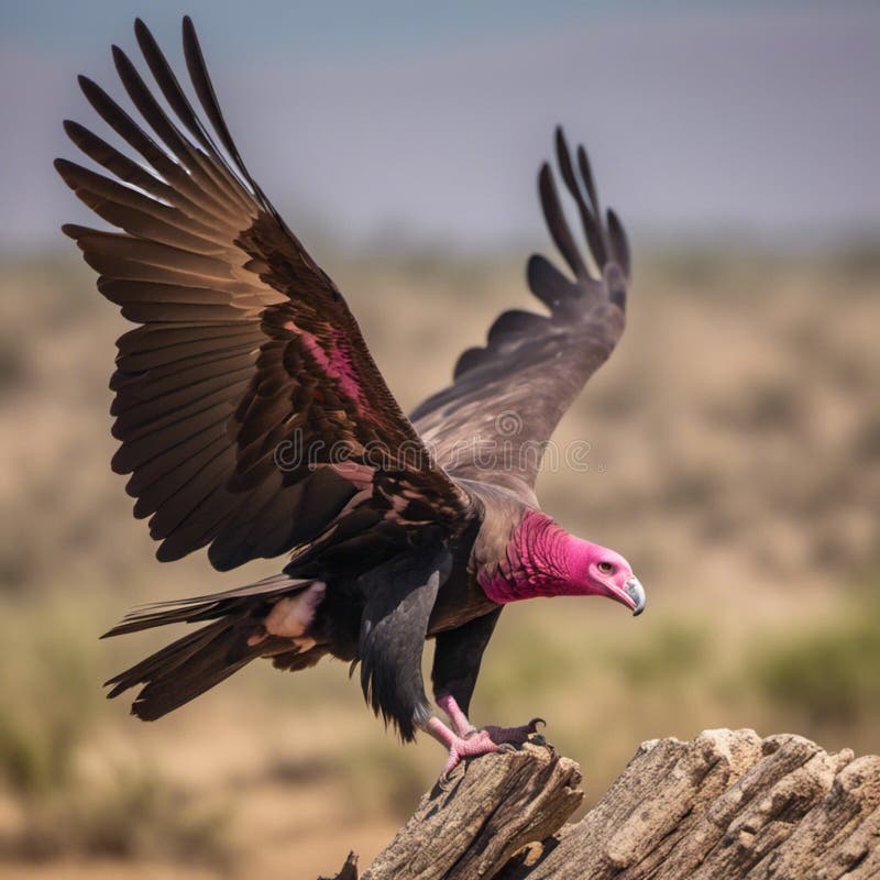 AI Generated Illustration of a Red-headed Vulture Perched on Tree Stump ...