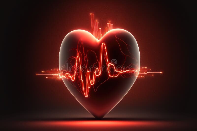 AI Generated Illustration of a Red Heart with a Pulse Line and Beam of ...