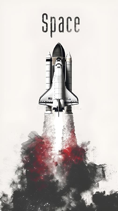 AI Generated Illustration of a Red-marked Space Shuttle Soaring in the ...