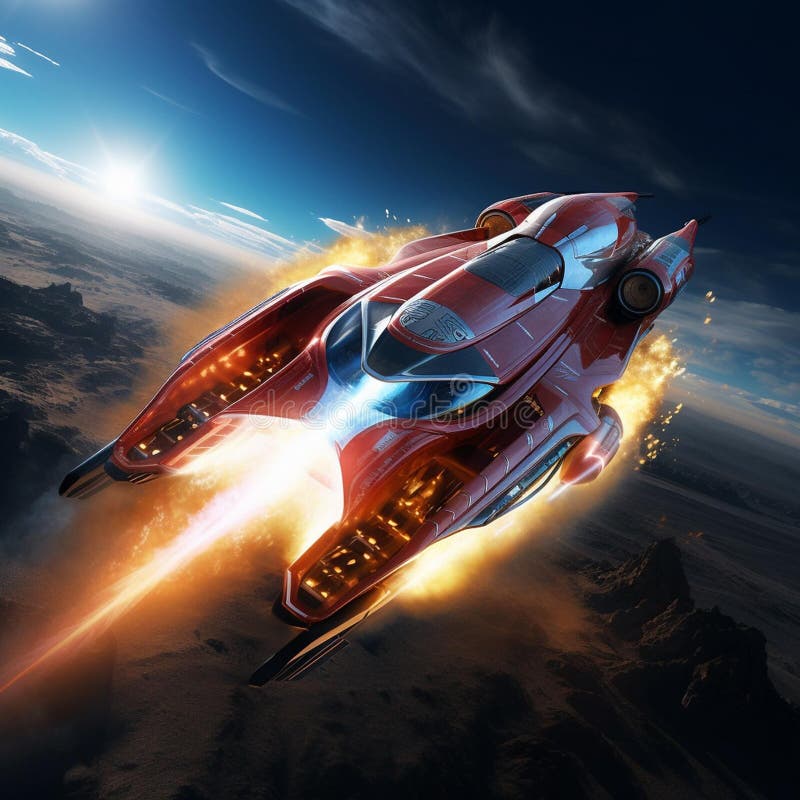 AI Generated Illustration of a Red Spacecraft Soaring High in the Sky ...