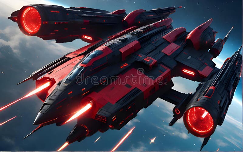 AI Generated Illustration of a Red Spaceship Glides through the ...