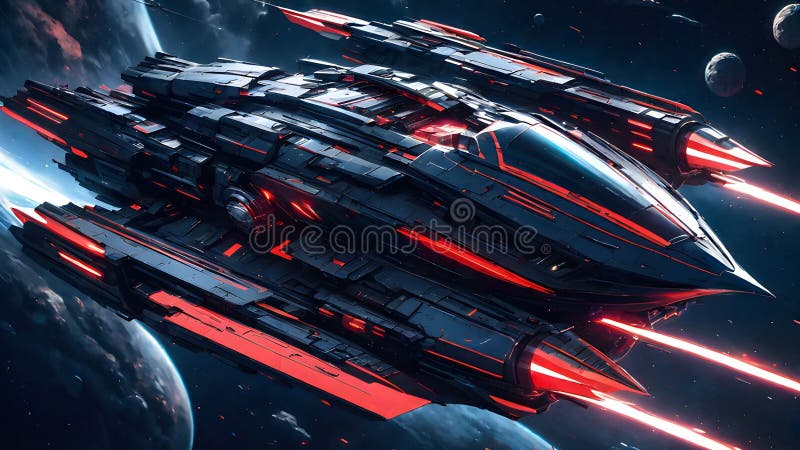AI Generated Illustration of a Red Spaceship Glides through the ...