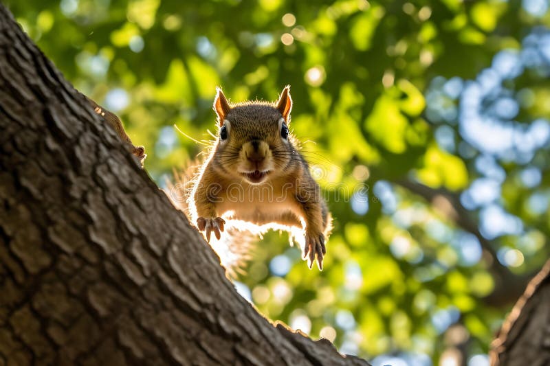AI Generated Illustration of a Red Squirrel Jumping from a Tree ...