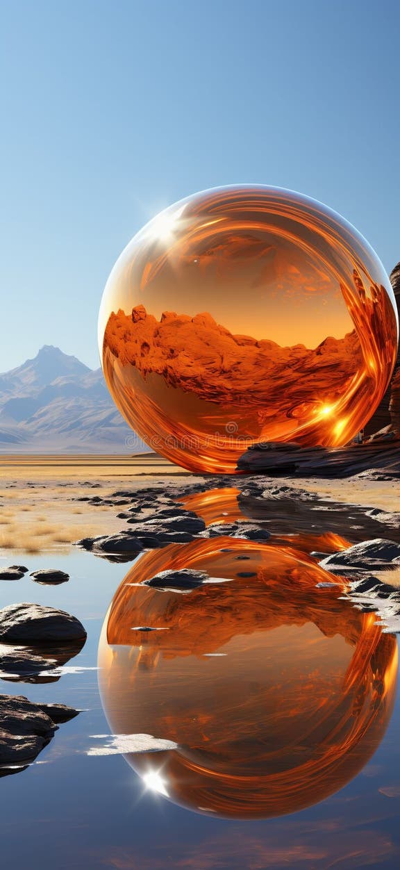 AI Generated Illustration of a Reflective Orb on a Pond in a Valley ...