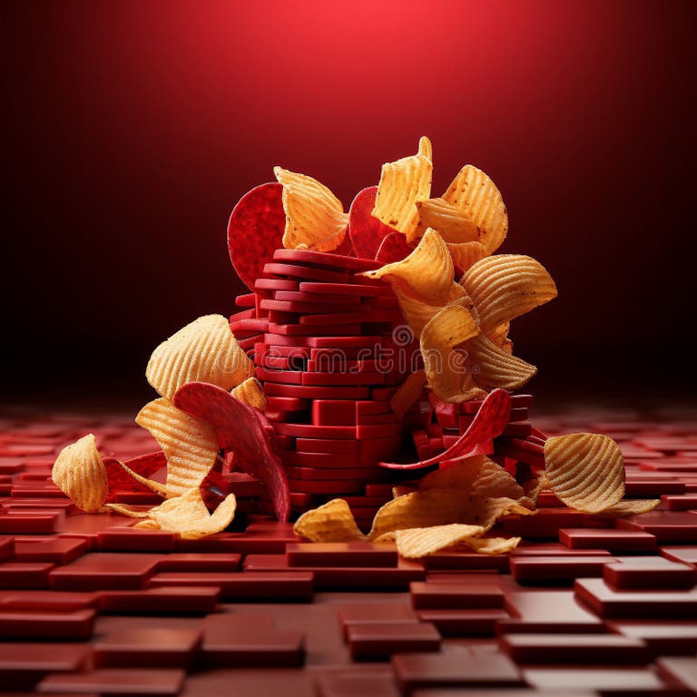AI Generated Illustration of a Representation of Appetizing Chips Made Up of Red Toy Bricks ...