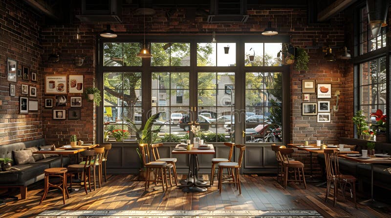 AI Generated Illustration of a Restaurant with Spacious Windows and ...