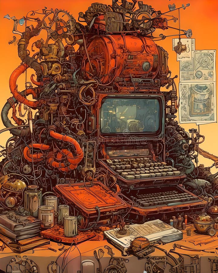 AI Generated Illustration of a Retro Desktop Computer on a Table ...