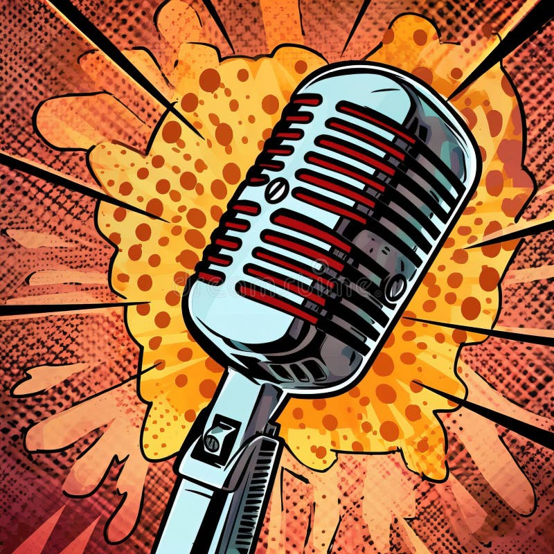 AI Generated Illustration of a Retro-style Microphone on a Comic Book ...
