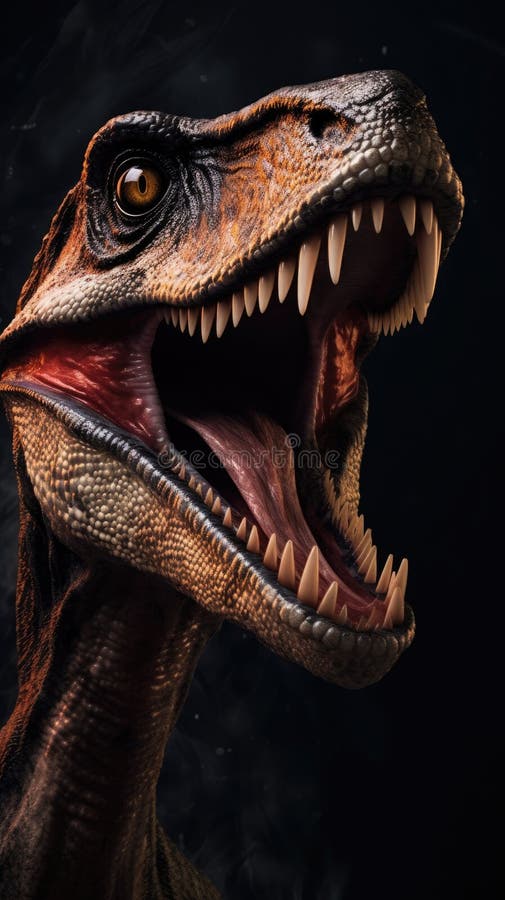 AI Generated Illustration of a Roaring Dinosaur on a Dark Backdrop ...