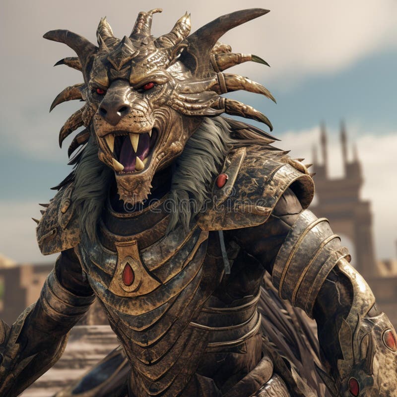 AI Generated Illustration of a Roaring Mythical Creature in a Knight ...