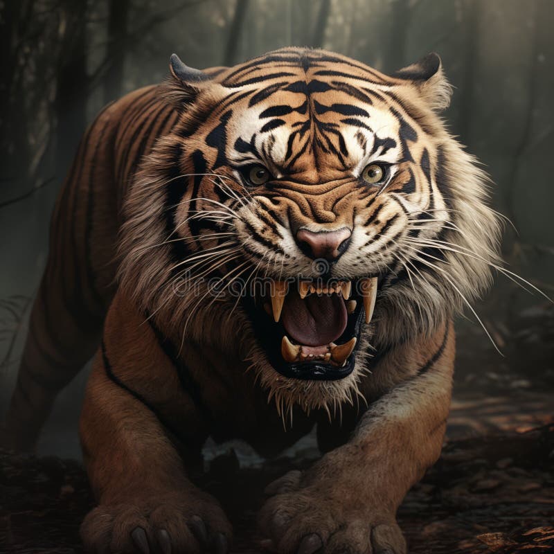 AI Generated Illustration of a Roaring Tiger Stock Illustration ...