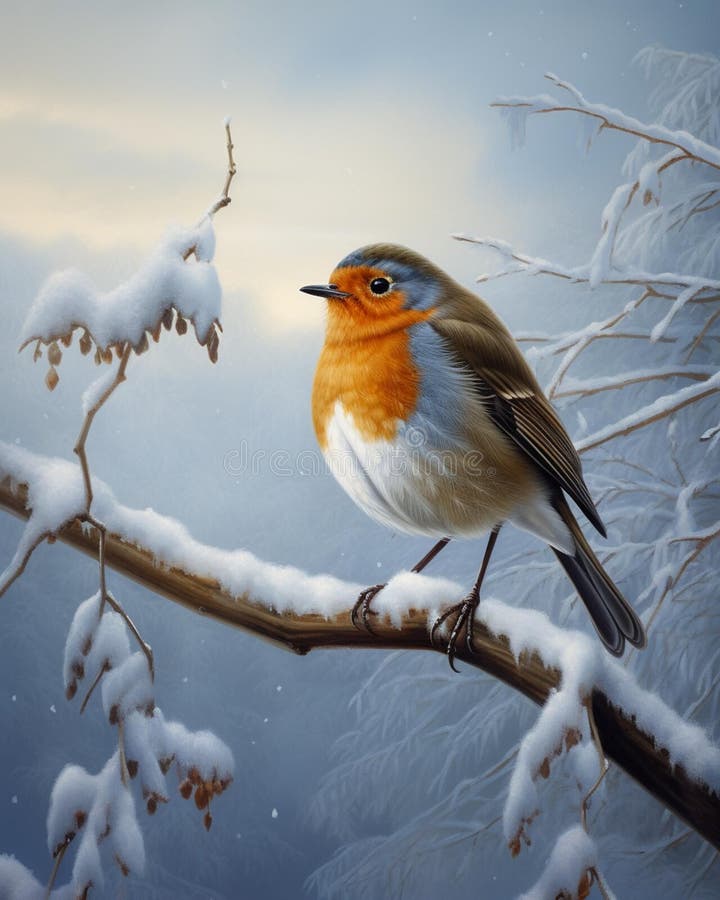 AI Generated Illustration of a Robin (Erithacus Rubecula) Bird Perched ...