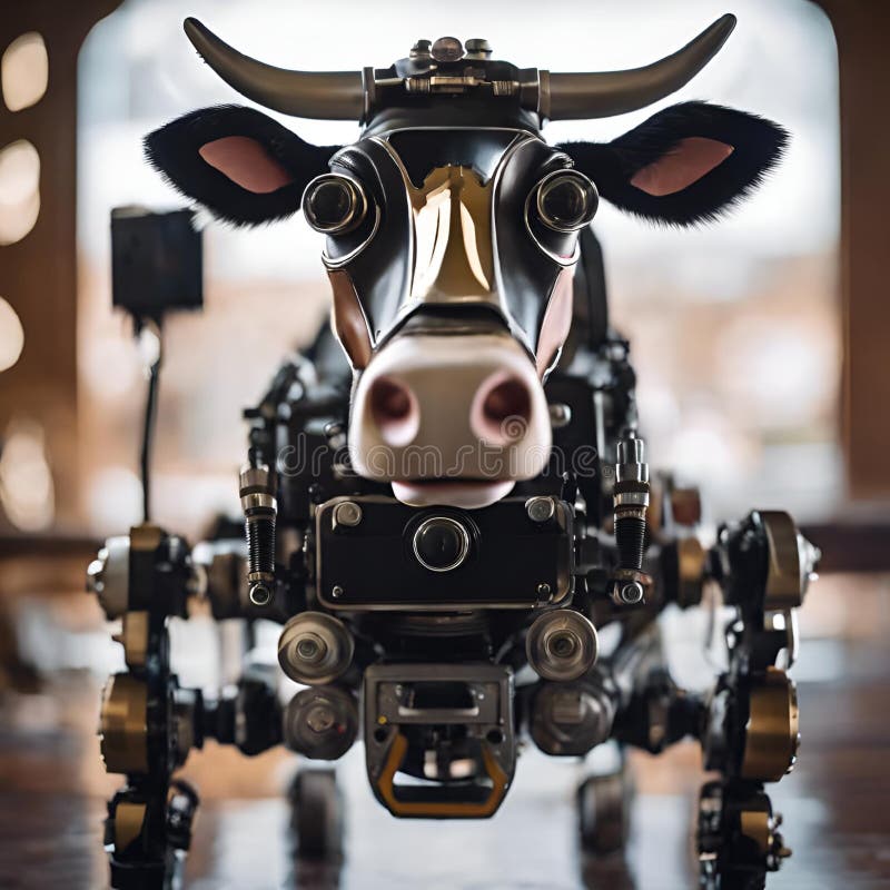 AI Generated Illustration of a Robot Cow Figurine Placed on a Tiny ...
