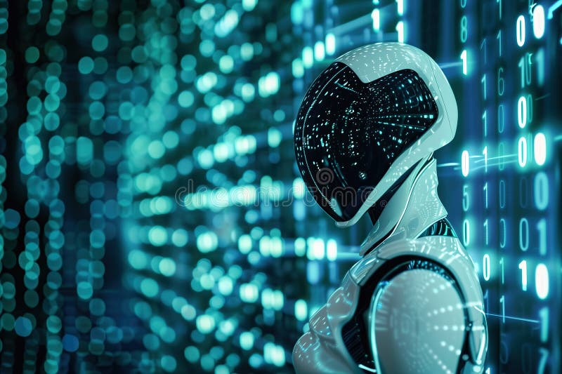 A Robot Standing in Front of a Wall of Numbers and Binary Symbols Stock ... A Robot Standing in Front of a Wall of Numbers and Binary Symbols Stock ...