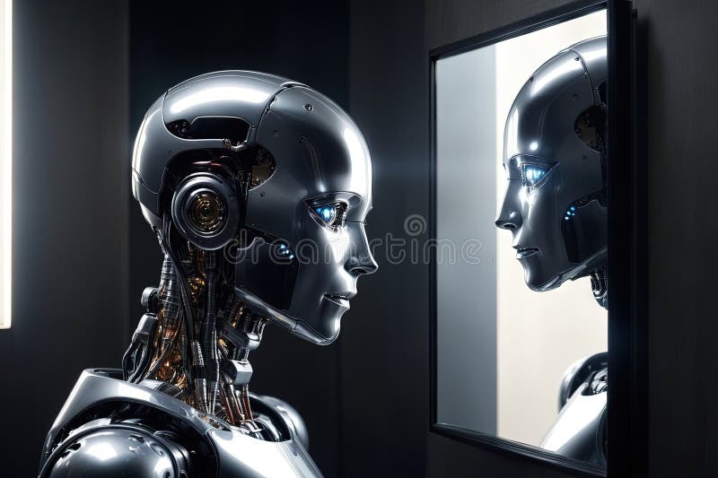 AI Generated Illustration of a Robot in Front of a Mirror and ...