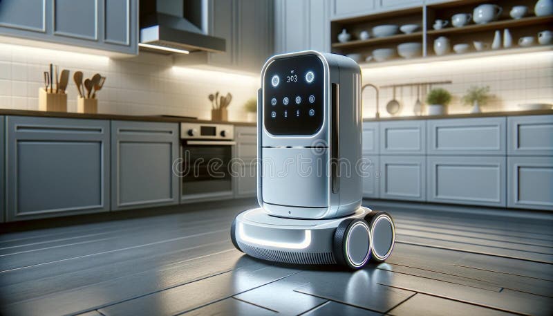 AI Generated Illustration of a Robot in Front of a Modern Kitchen with ...