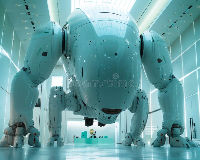 AI Generated Illustration of a Robot Machine on Showcase in a Room with ...