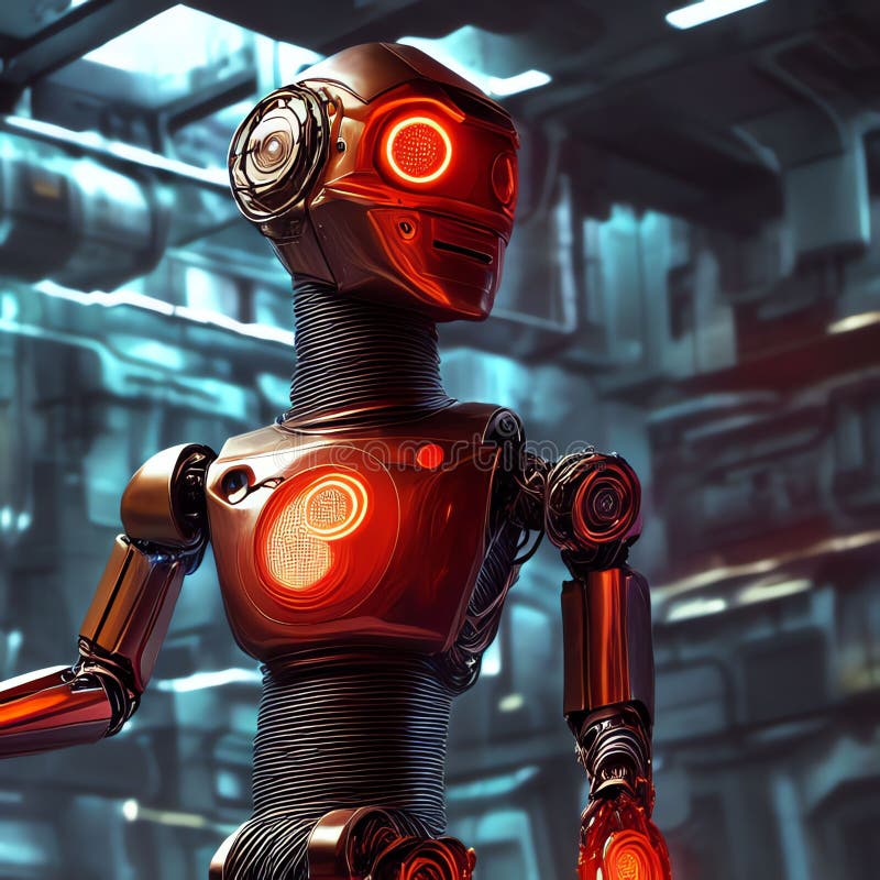 AI Generated Illustration of a Robot with Red Lights. Stock ...