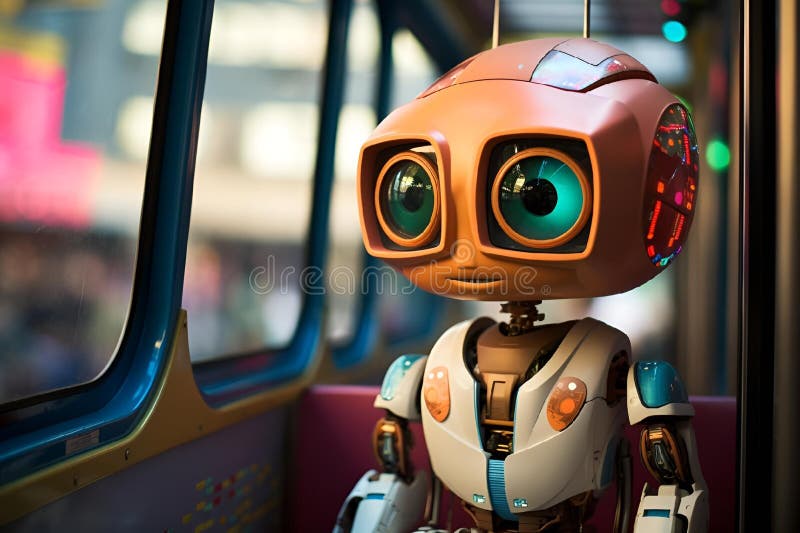 AI Generated Illustration of a Robot Sitting on a Public Train Stock ...