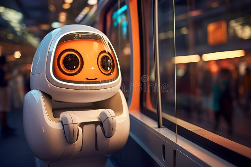 AI Generated Illustration of a Robot Sitting on a Public Train Stock ...