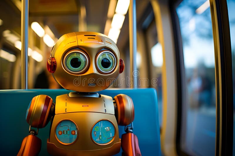 AI Generated Illustration of a Robot Sitting on a Public Train Stock ...