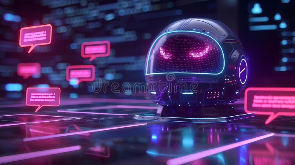 AI Generated Illustration of a Robot with Speech Bubbles in Dim ...