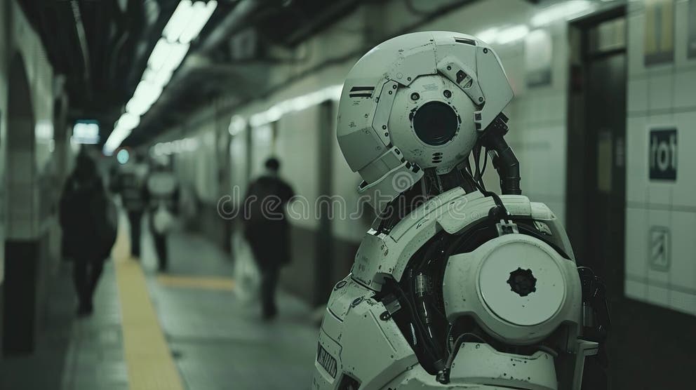 AI Generated Illustration of a Robot Standing on a Subway Platform ...