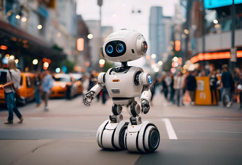 Ai Generated Illustration Of A Robot Strolling Amidst A Bustling City