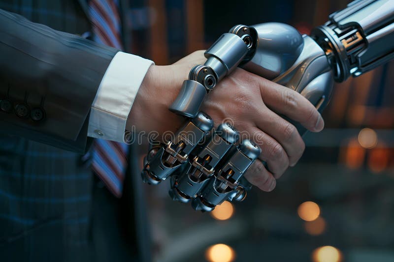 Handshake between Human and Robot Stock Illustration - Illustration of ...
