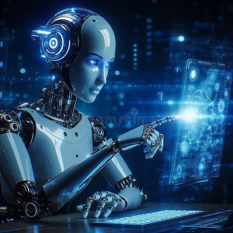 Ai Generated Illustration Robotic Arm Pointing Digital Screen Stock ...