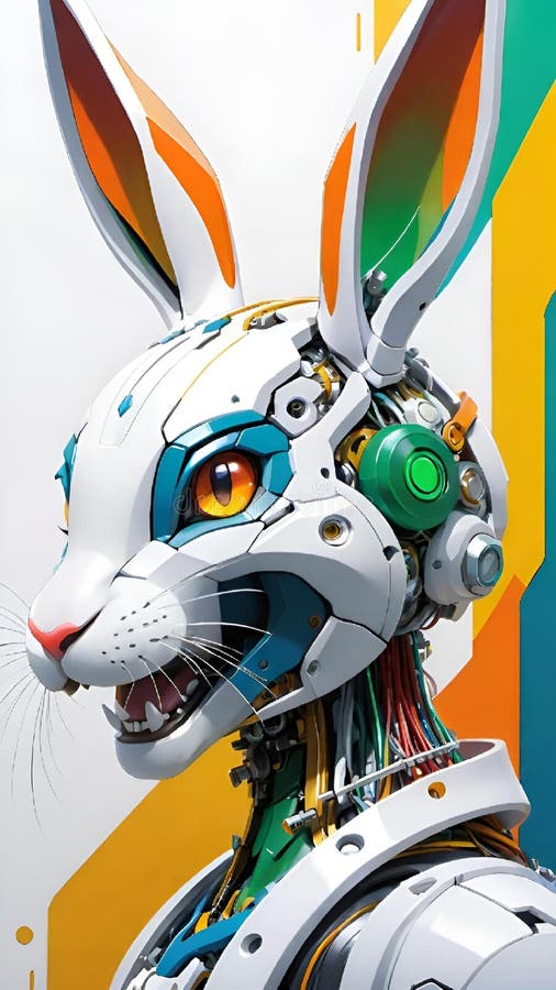 AI Generated Illustration of a Robotic Bunny with Connected Wires and ...