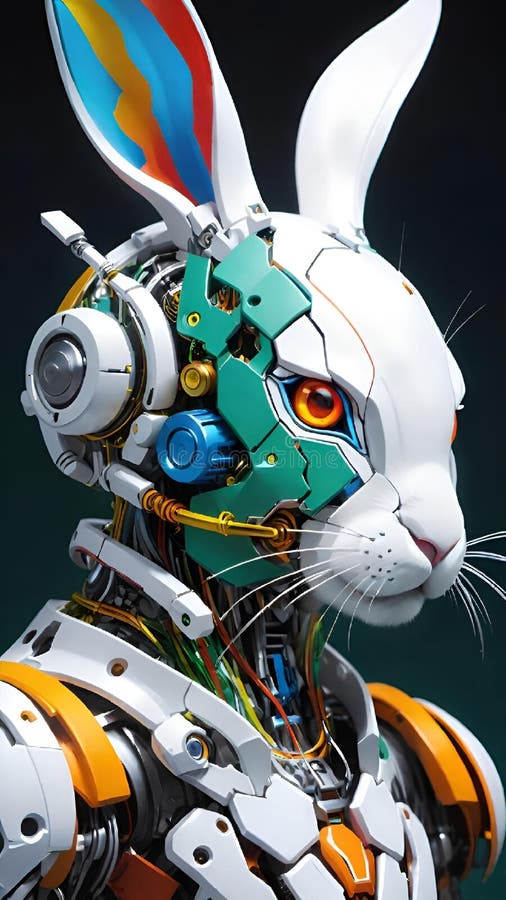 AI Generated Illustration of a Robotic Bunny with Connected Wires and ...