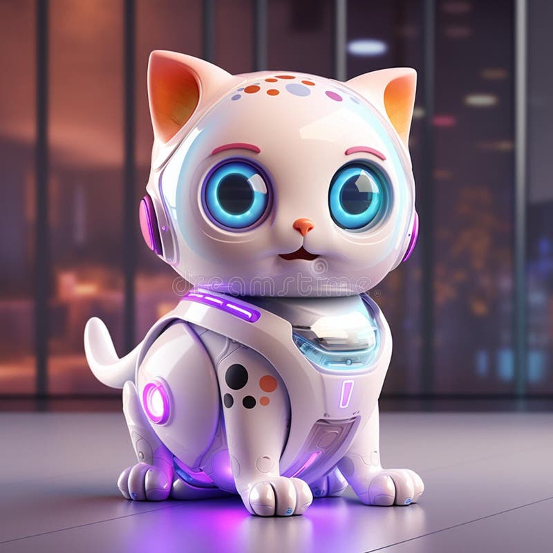 AI Generated Illustration of a Robotic Cat Perched on the Ground in a ... AI Generated Illustration of a Robotic Cat Perched on the Ground in a ...
