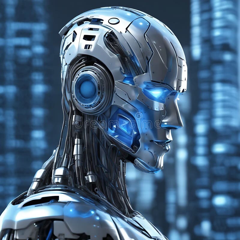 AI Generated Illustration of a Robotic Figure in a Blue Setting Stock ... AI Generated Illustration of a Robotic Figure in a Blue Setting Stock ...