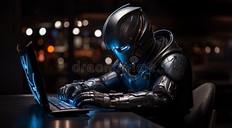 AI Generated Illustration of a Robotic Figure in Front of a Laptop ...