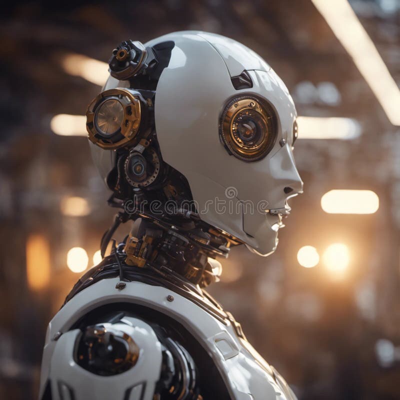 A Robot in a Dark Room with Lights on it S Sides Stock Illustration ...