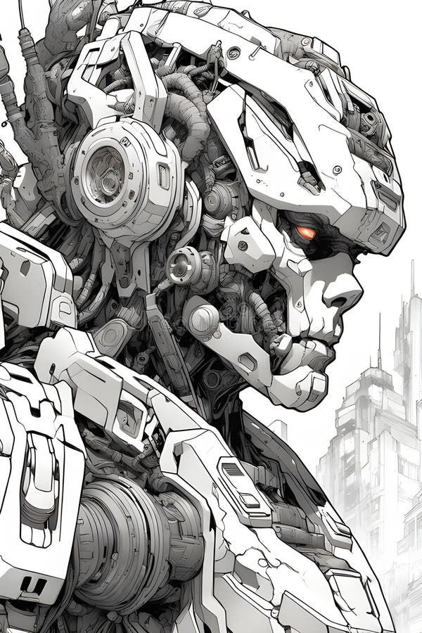 AI Generated Illustration of a Robotic Figure in a Sketch Stock ...