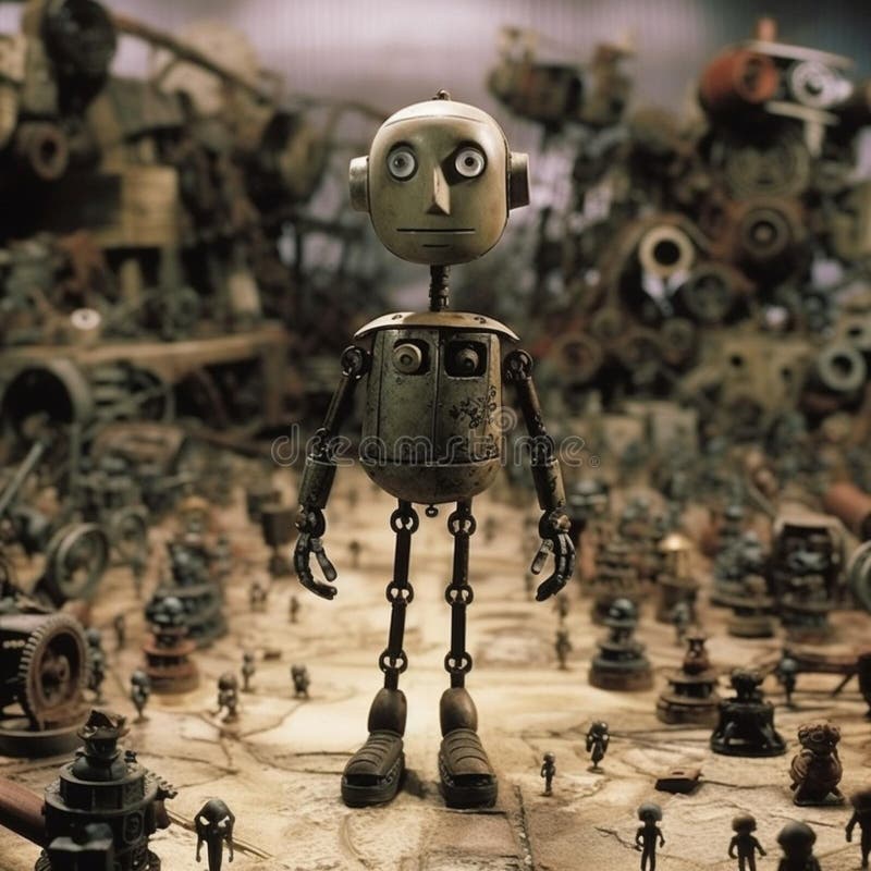 AI Generated Illustration of a Robotic Figure Standing Alone in a Pile ...